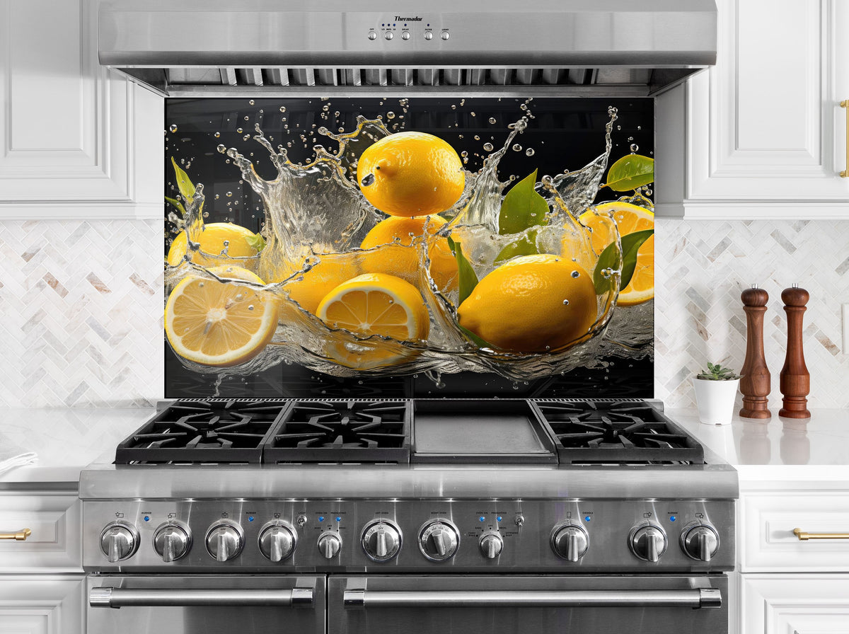 Lemon Splash Glass Kitchen Backsplash | Backsplash Artworks ...
