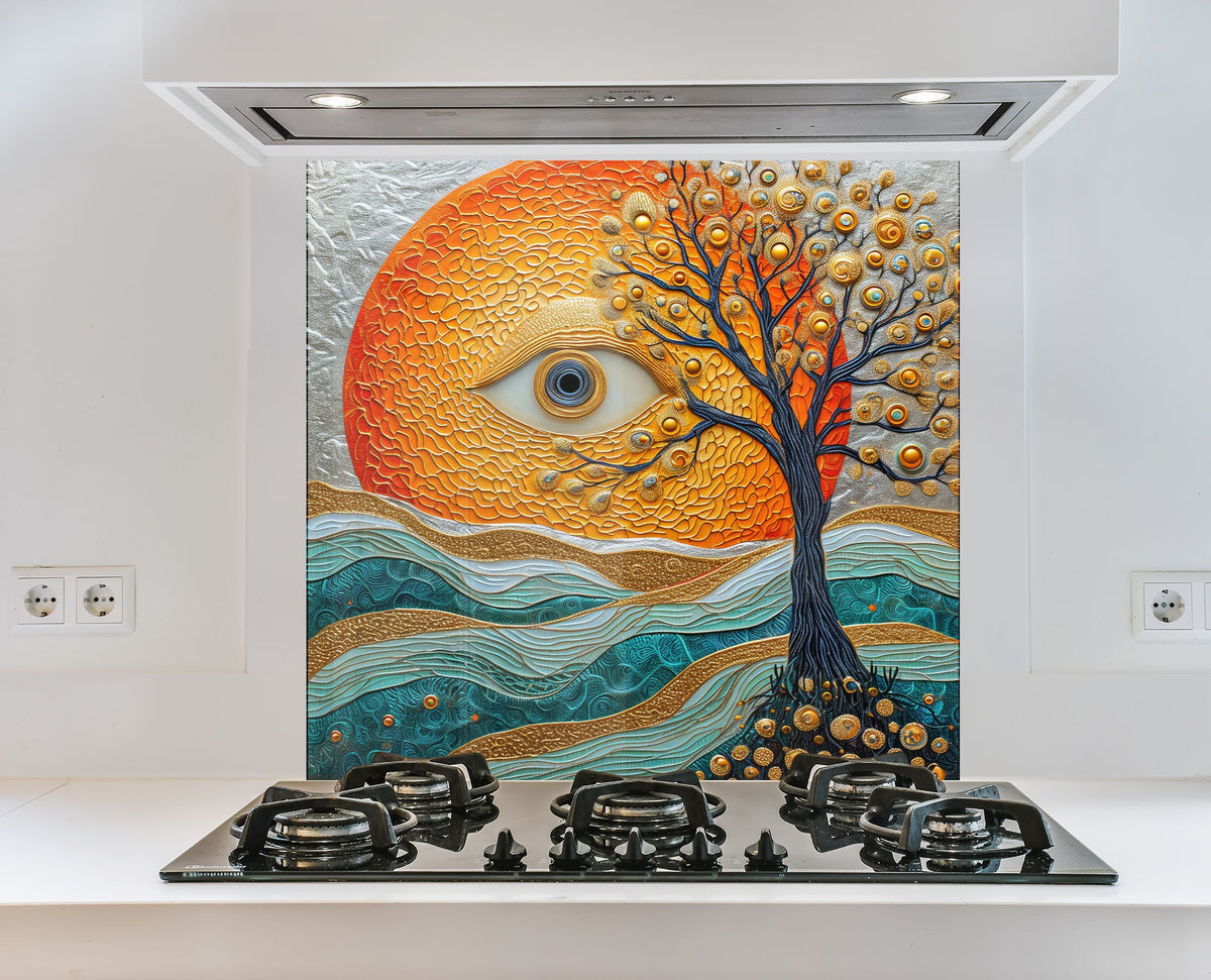 Mystical Sun Tree Glass Kitchen | Backsplash Artworks – BacksplashArtworks