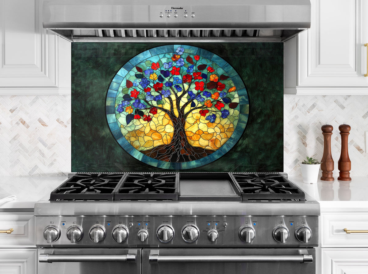 Vibrant Stained Tree of Life Backsplash | Backsplash Artworks ...