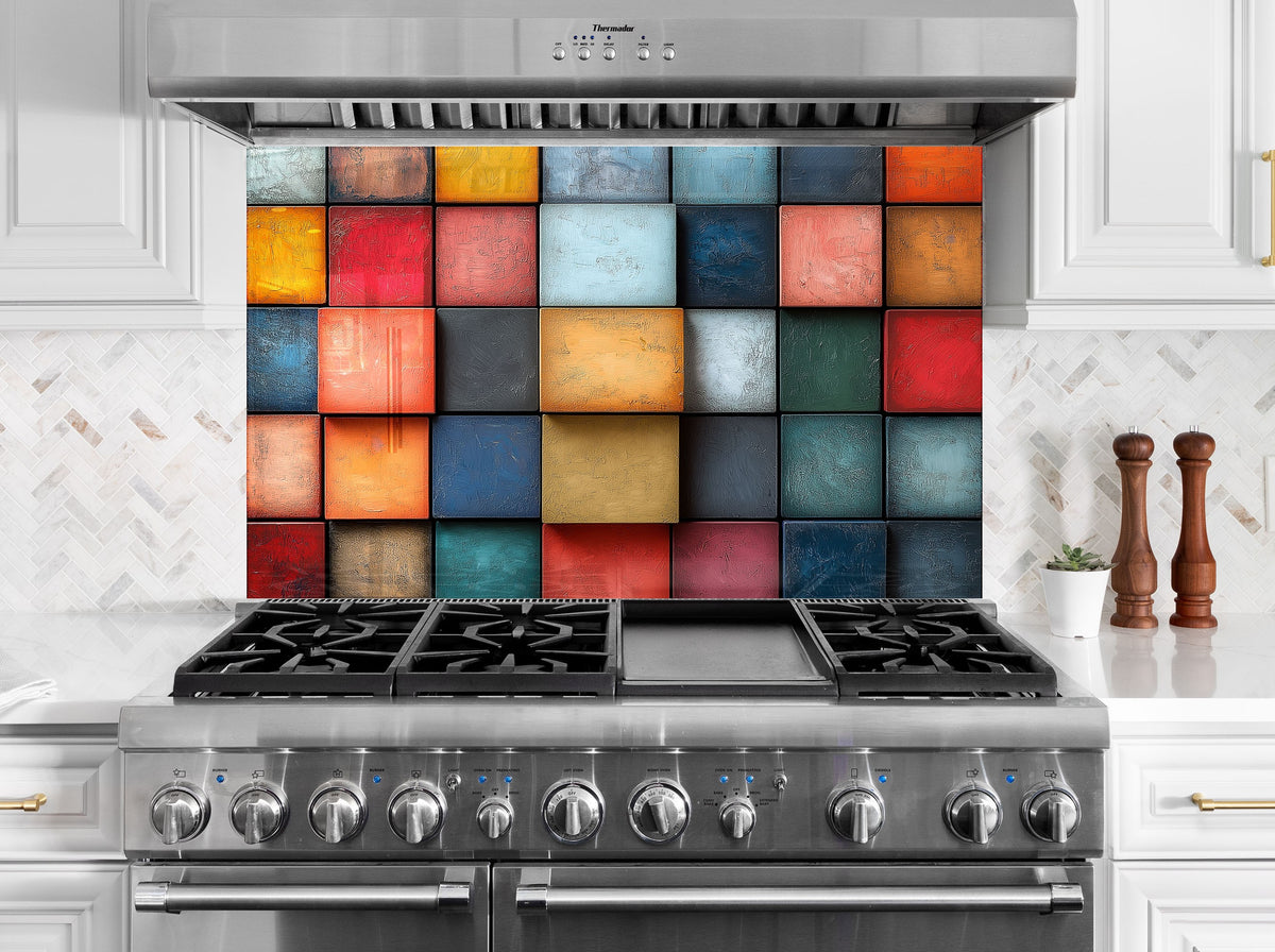 Chromatic Blocks – Glass Kitchen Backsplash – BacksplashArtworks
