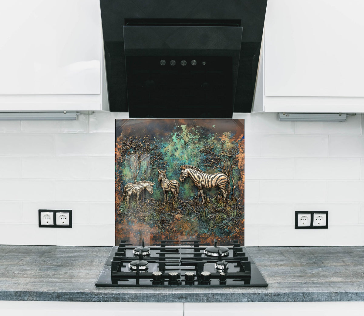 Zebra Family in the Wild – Glass Kitchen Backsplash – BacksplashArtworks