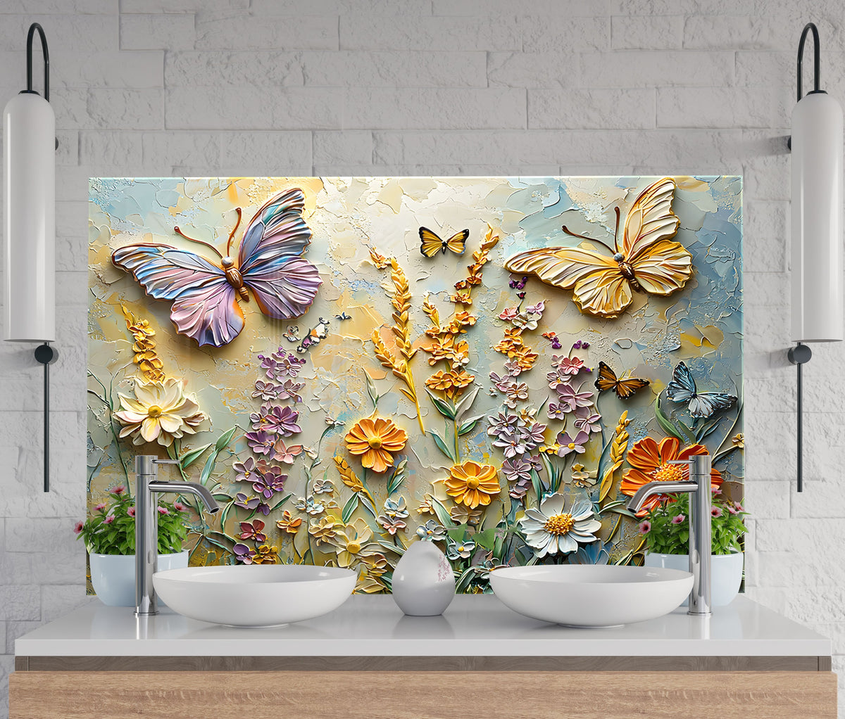 Bloom & Flutter – Floral Butterfly Glass Kitchen Backsplash ...