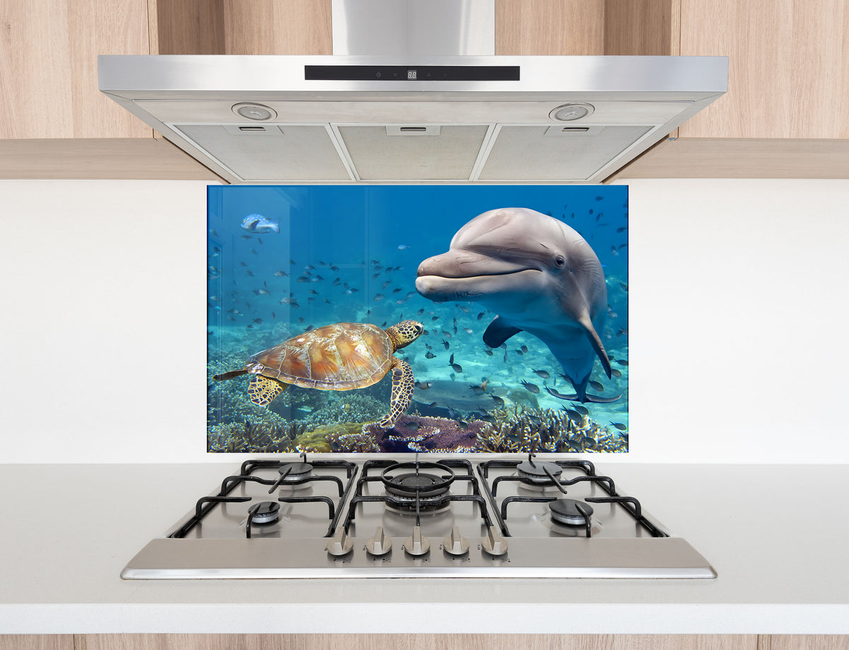 Ocean Companions – Dolphin and Turtle Glass Kitchen Backsplash ...
