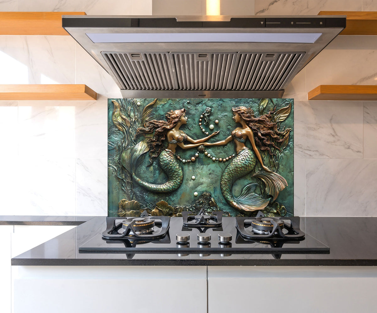 Enchanted Mermaid Lagoon Glass Kitchen | Backsplash Artworks ...
