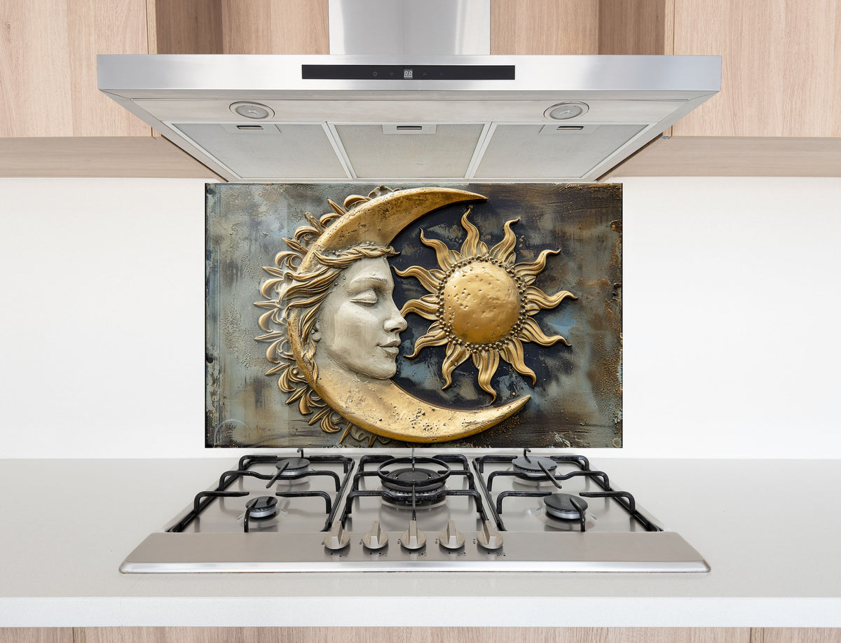 Sun Moon Harmony Glass Kitchen Backsplash | Backsplash Artworks ...