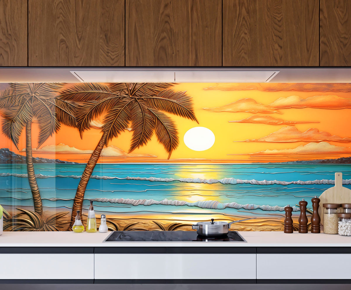 Tropical Sunset Beach Backsplash | Backsplash Artworks – BacksplashArtworks