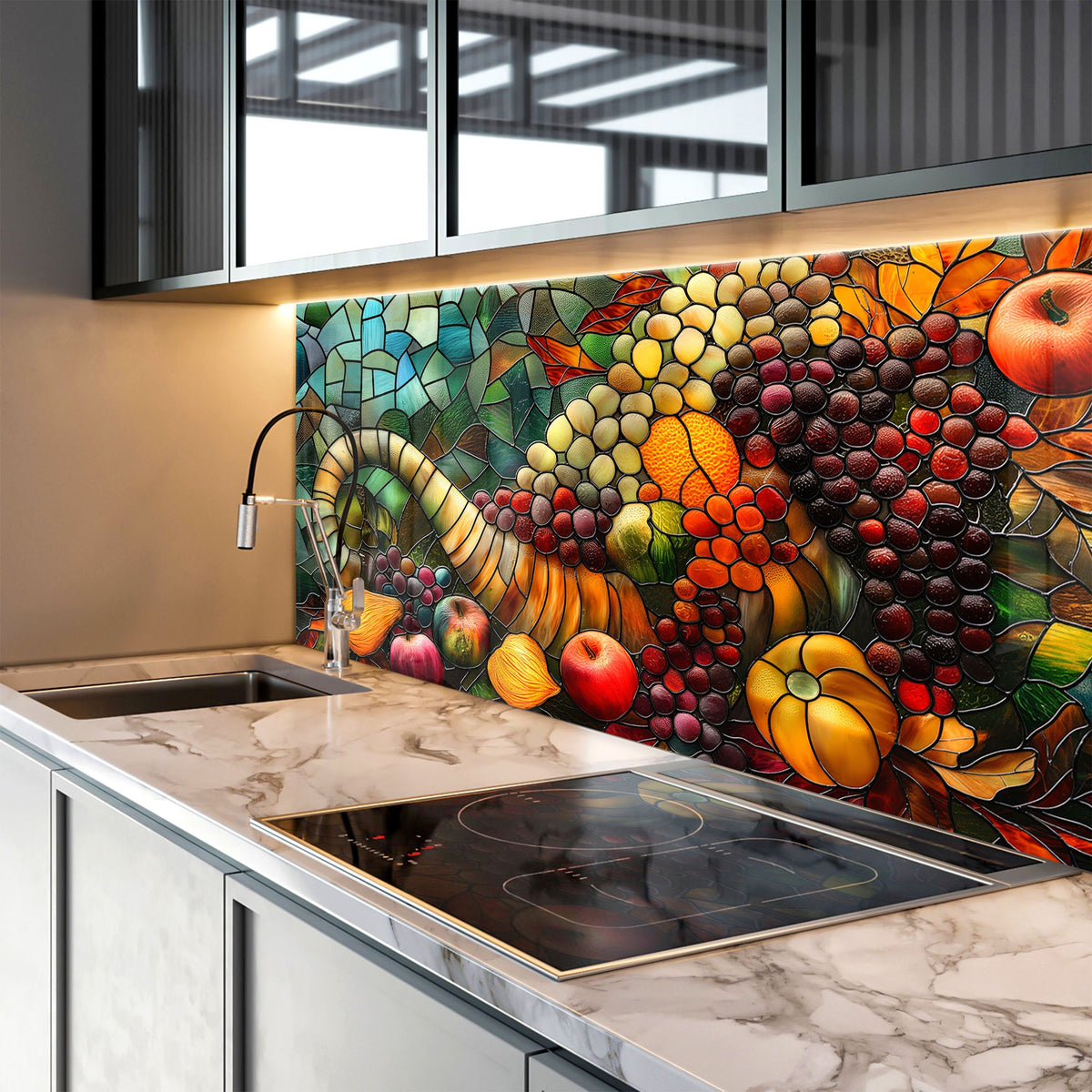 Rustic Harvest Cornucopia Glass Kitchen | Backsplash Artworks ...