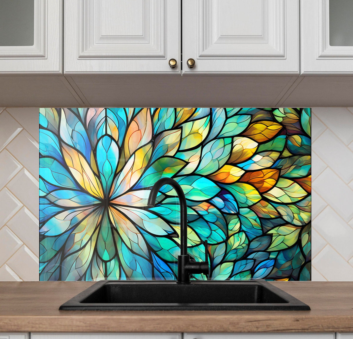 Floral Stained Glass Backsplash | Backsplash Artworks – BacksplashArtworks