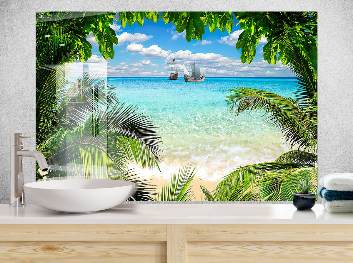 Pirate Ship Beach Glass Backsplash | Backsplash Artworks ...