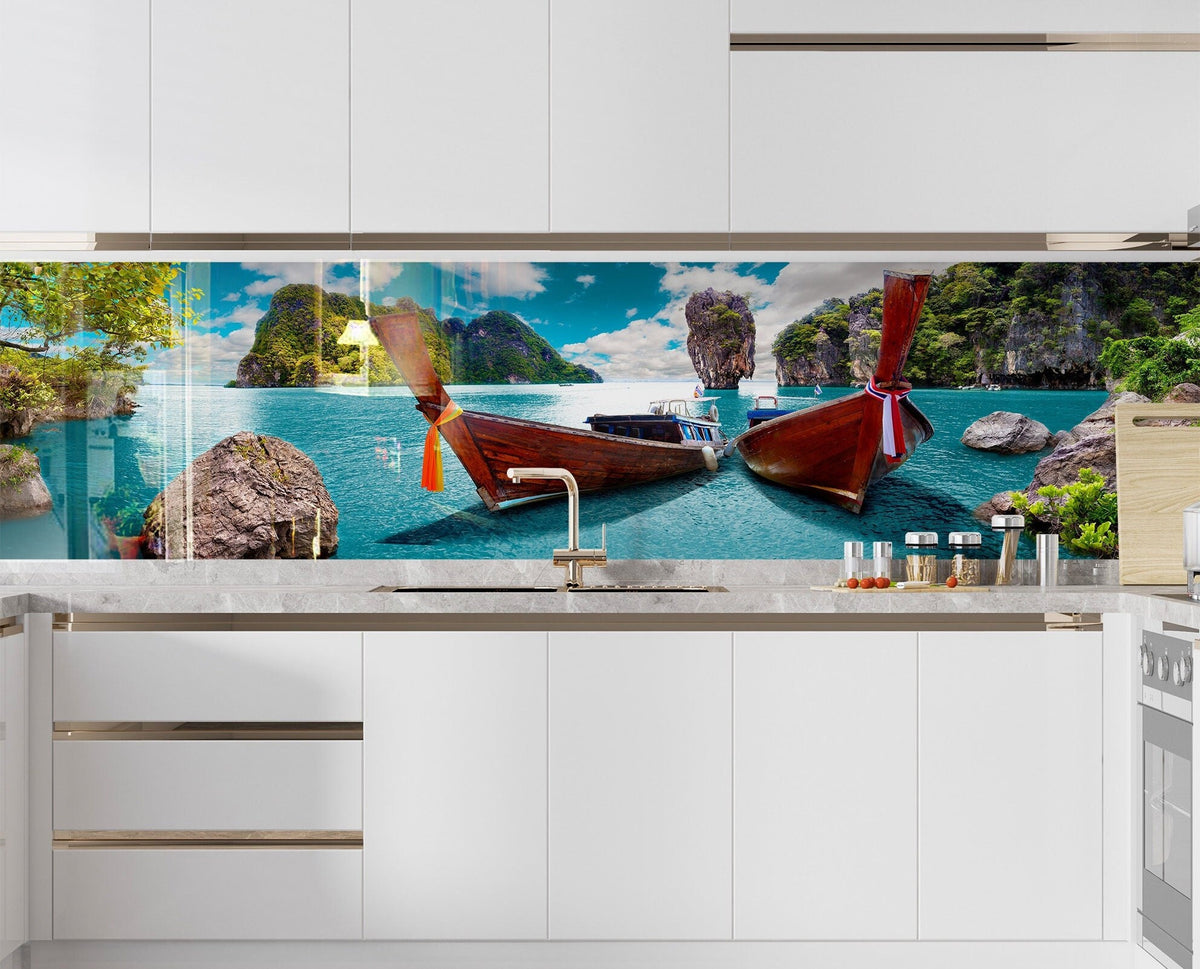 Tropical Boat View Wall Art Glass | Backsplash Artworks ...