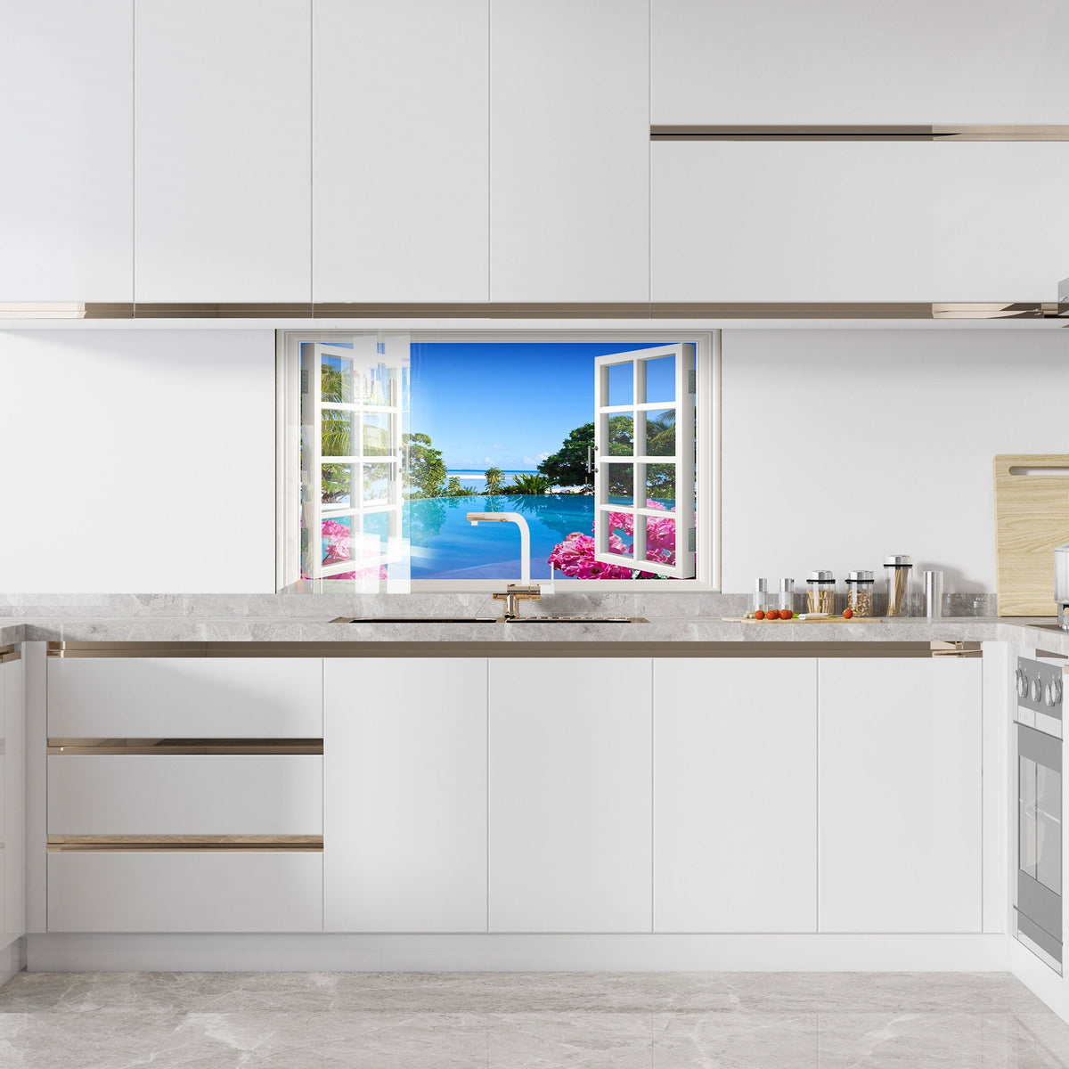 Tropical Ocean View Glass Kitchen | Backsplash Artworks ...
