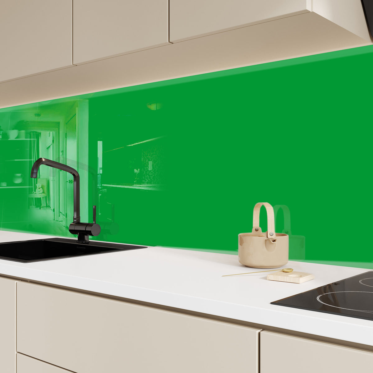 Grass Green Tempered Glass Kitchen | Backsplash Artworks ...