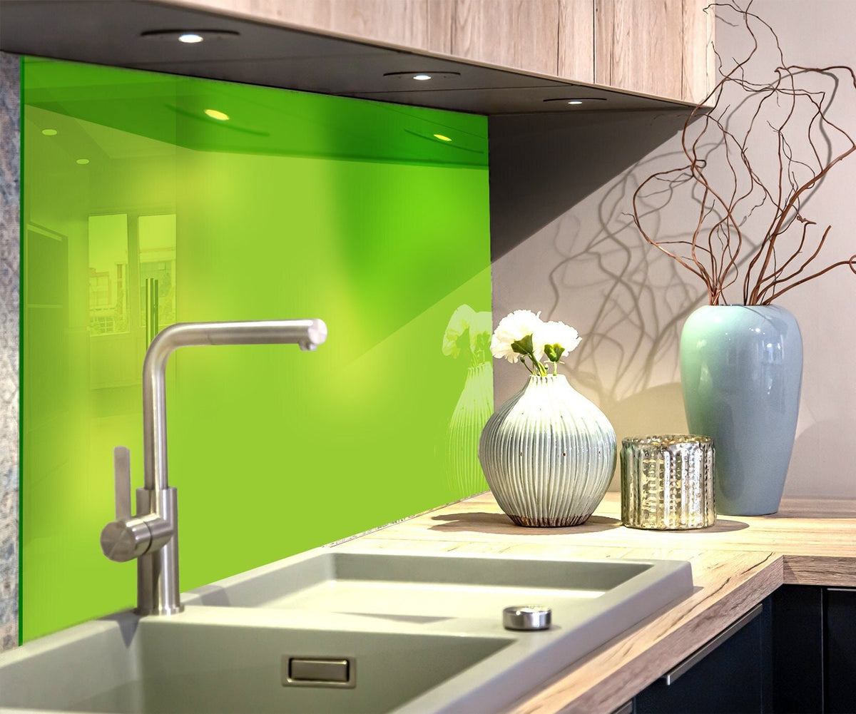 Martian Green Tempered Glass Kitchen | Backsplash Artworks ...