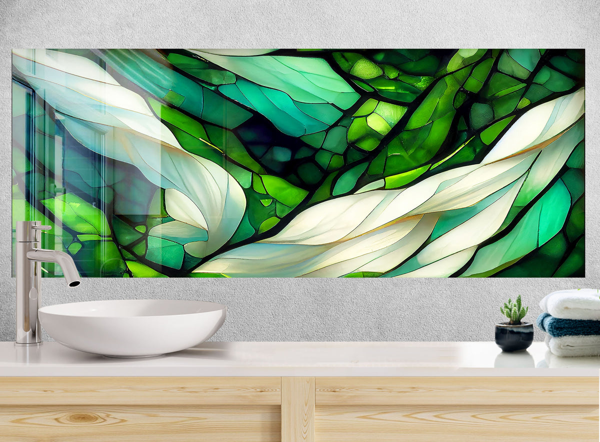 Emerald Botanical Stained Glass Kitchen | Backsplash Artworks ...
