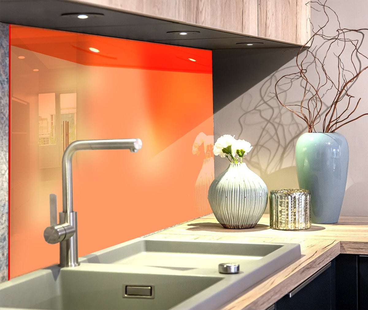 Peach Tempered Glass Kitchen | Backsplash Artworks – BacksplashArtworks