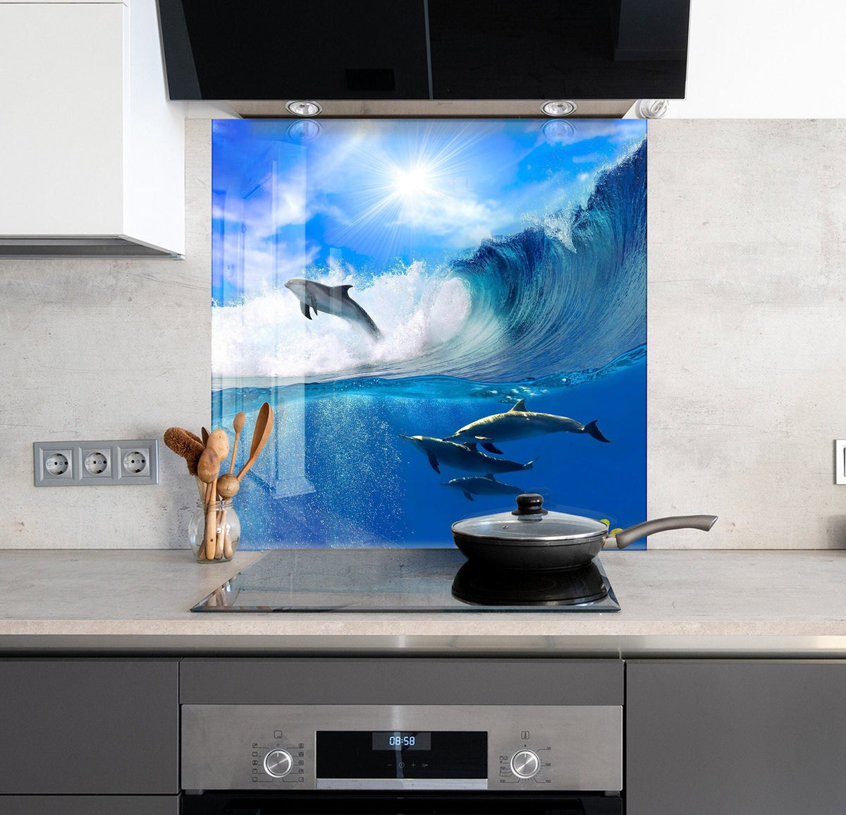 Dolphin Ocean Wave Wall Art Glass | Backsplash Artworks ...